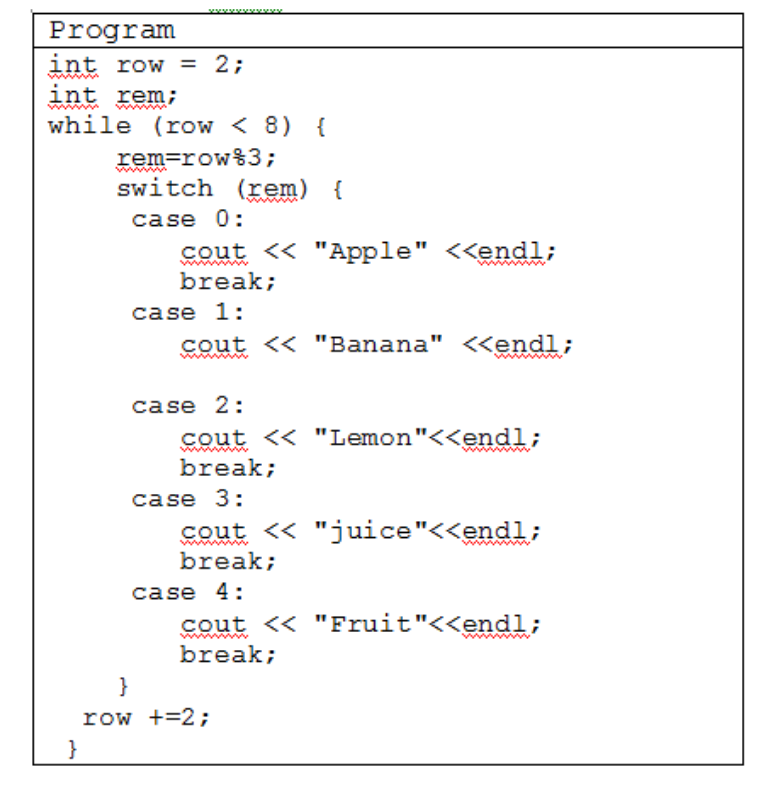 Solved Program int row = 2; int rem; while (row