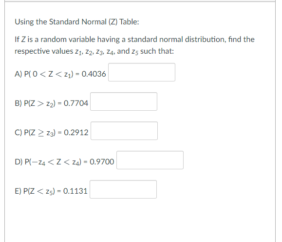 Using the Standard Normal (Z) Table: If Z is a random | Chegg.com