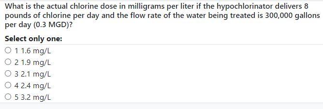 Solved What is the actual chlorine dose in milligrams per | Chegg.com