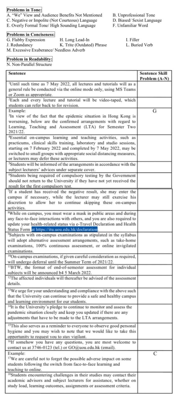 B. Unprofessional Tone D. Biased Sexist Language F. | Chegg.com