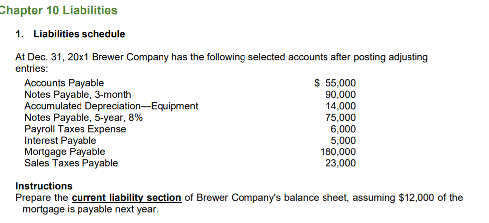 Solved Chapter 10 Liabilities 1. Liabilities schedule At | Chegg.com