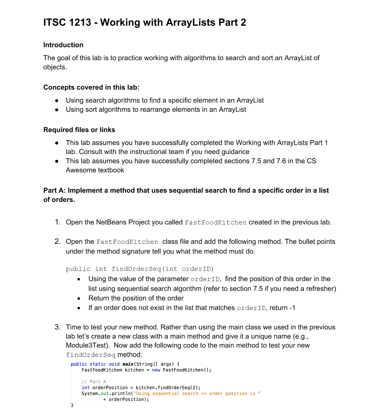 Solved ITSC 1213 - Working with ArrayLists Part 2 | Chegg.com