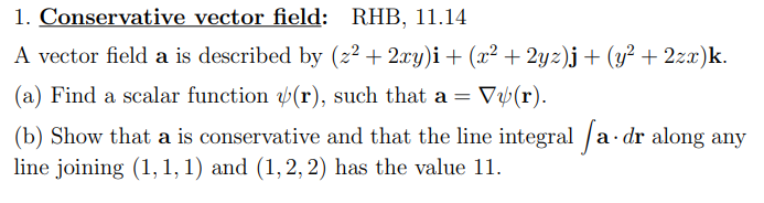 Solved Conservative vector field: RHB,11.14A vector field a | Chegg.com