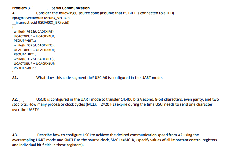 Problem3 Serial Communication Consider the following | Chegg.com