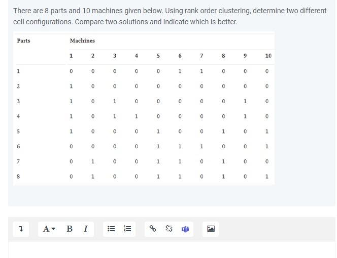 Solved There are 8 parts and 10 machines given below. Using | Chegg.com
