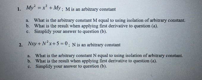 Solved 1. My2 = x² + My: M is an arbitrary constant a. What | Chegg.com