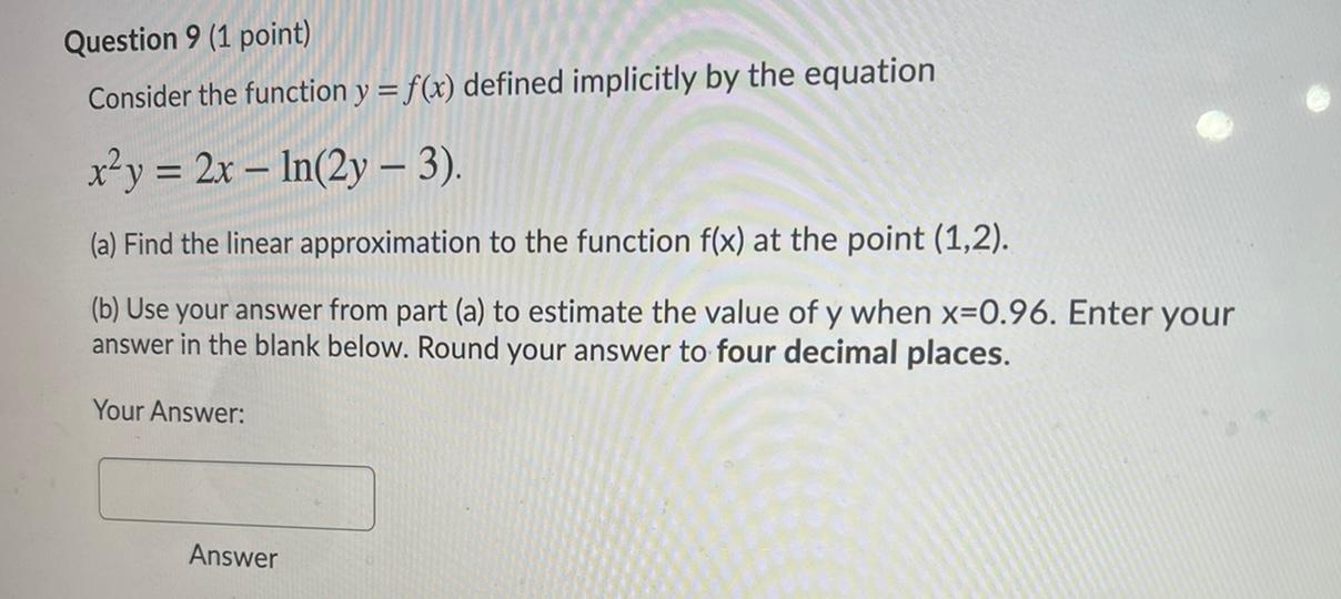 Solved Question 9 (1 point) Consider the function y = f(x) | Chegg.com