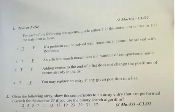 Solved 1. True or False For each of the following | Chegg.com