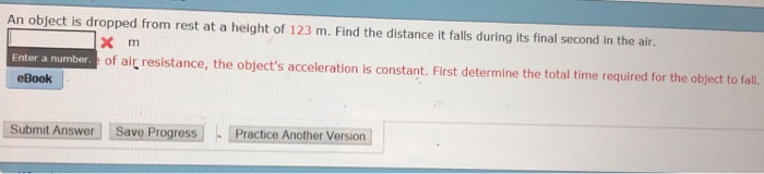 Solved An object is dropped from rest at a height of 123 m. | Chegg.com