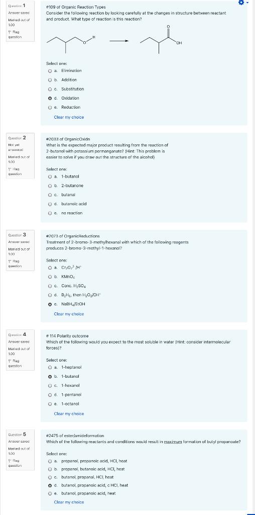 Solved De 1 Answers Marked out of 1.00 109 of Organic | Chegg.com