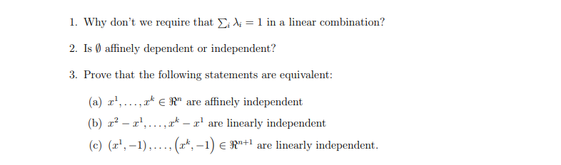 Note: Linear independence implies affine | Chegg.com
