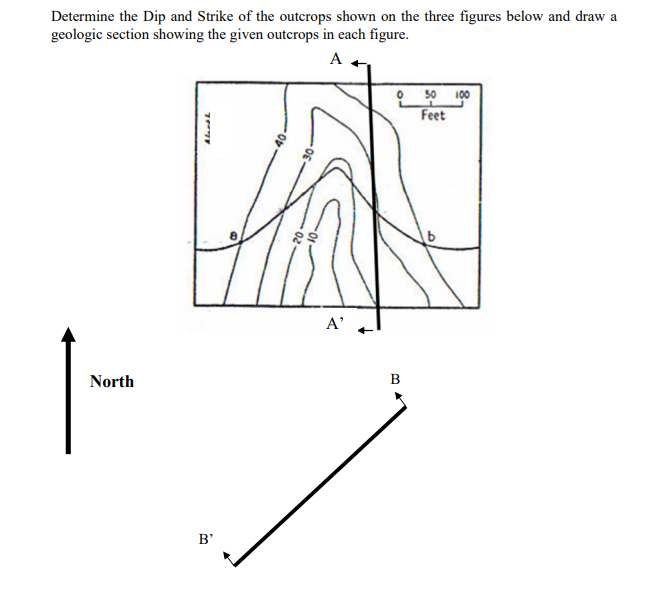 Solved Determine the Dip and Strike of the outcrops shown on | Chegg.com