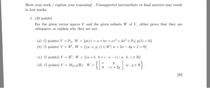 Solved For the given vector spaces V and the given subsets W | Chegg.com