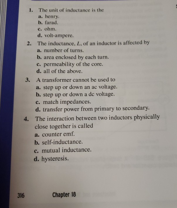 Solved 1. The unit of inductance is the a. henry b. farad. | Chegg.com