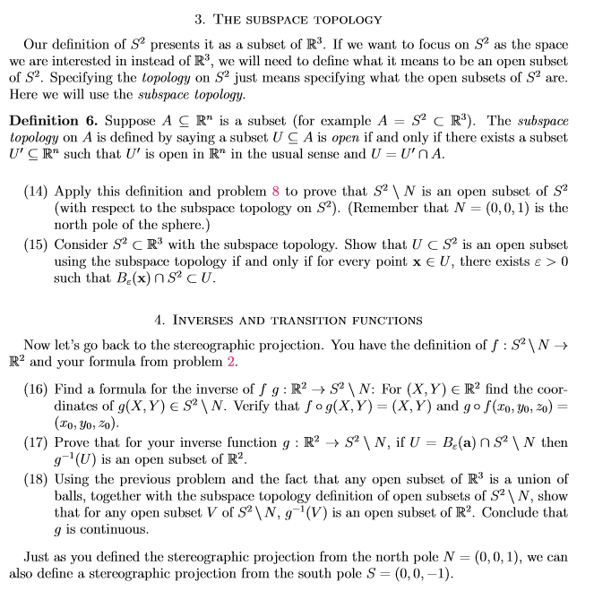 Solved 3. THE SUBSPACE TOPOLOGY Our definition of Sº | Chegg.com