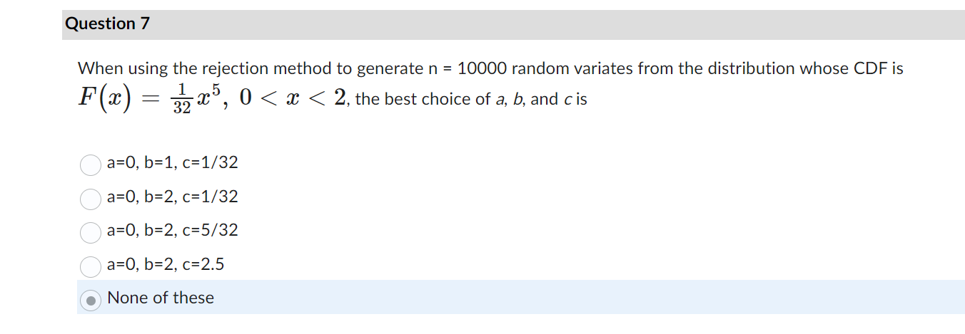 Solved When using the rejection method to generate n=10000 | Chegg.com