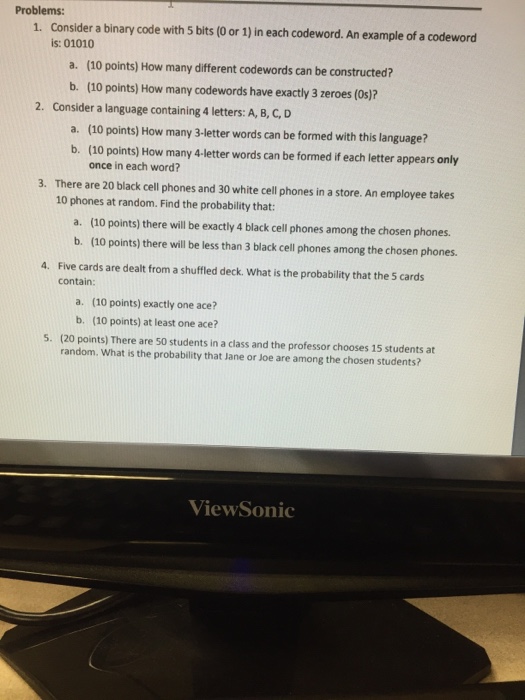 Solved Problems: 1. Consider a binary code with 5 bits (0 or | Chegg.com