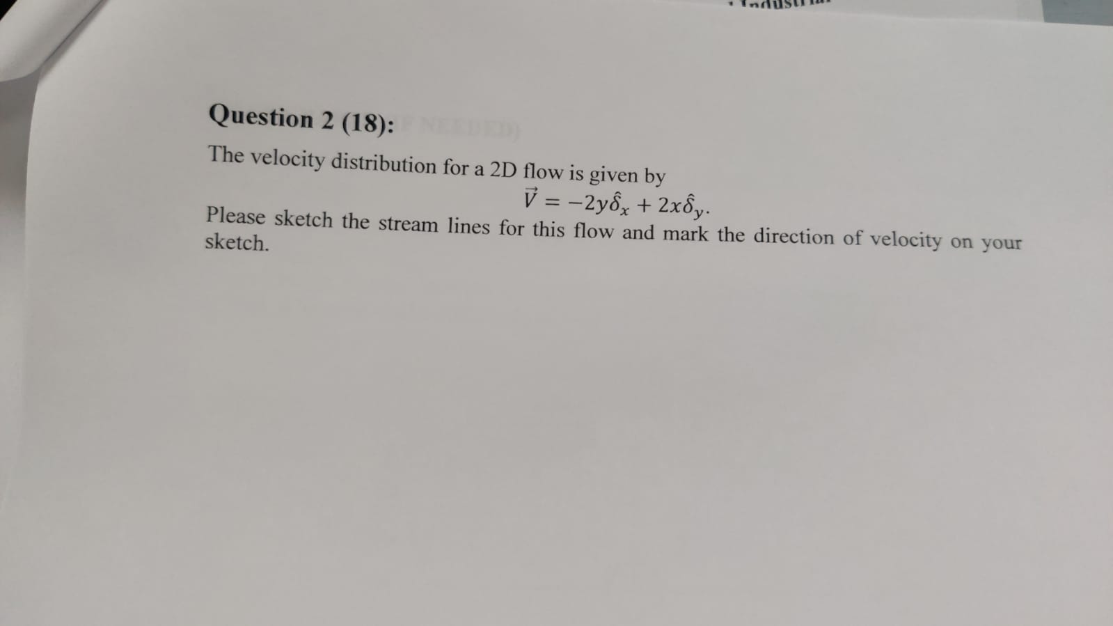 Solved Question 2 (18):The velocity distribution for a 2D | Chegg.com