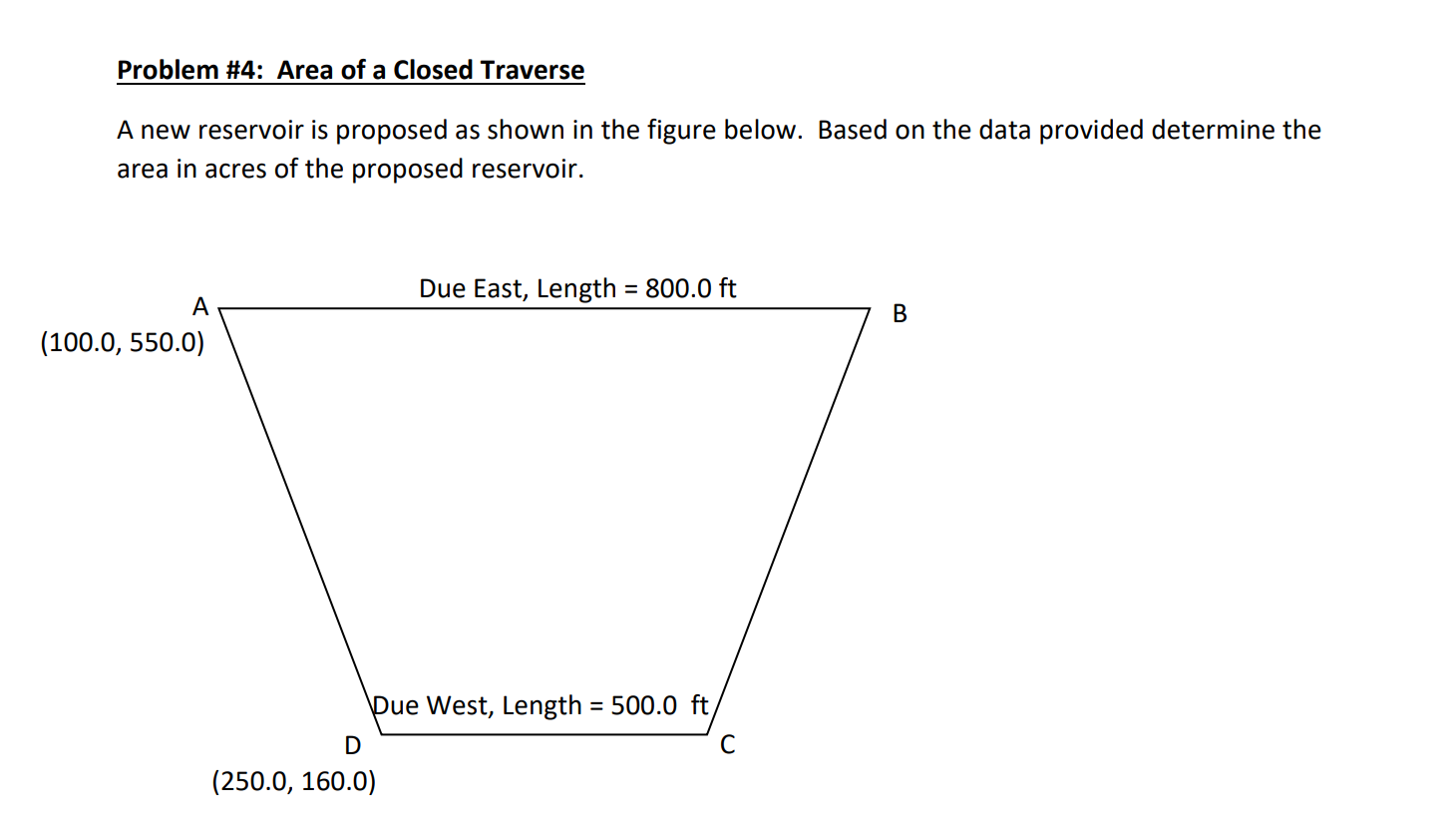 Solved Problem #4: Area of a Closed Traverse A new reservoir | Chegg.com
