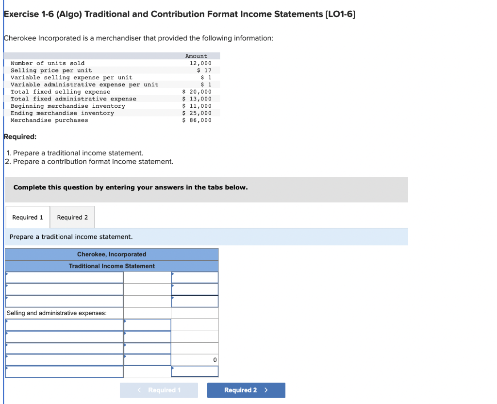 Solved Exercise 1-6 (Algo) Traditional and Contribution | Chegg.com