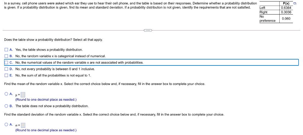 Solved In a survey, cell phone users were asked which ear | Chegg.com