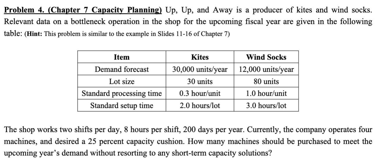 Solved Problem 4. (Chapter 7 Capacity Planning) Up, Up, and | Chegg.com