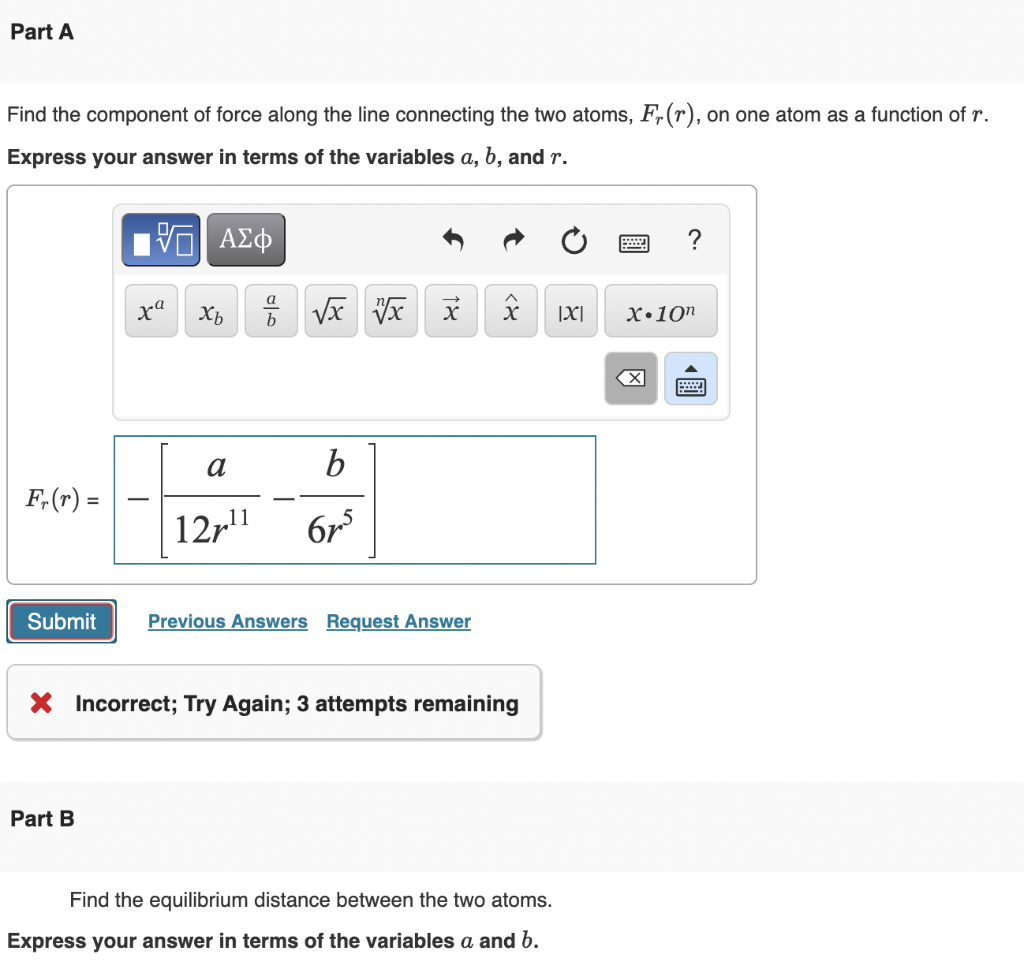 Solved The potential energy of two atoms in a diatomic | Chegg.com