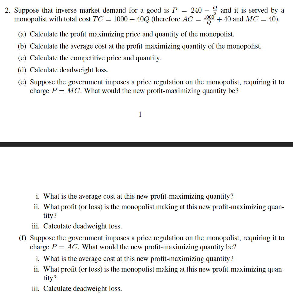 Solved 2. Suppose that inverse market demand for a good is | Chegg.com