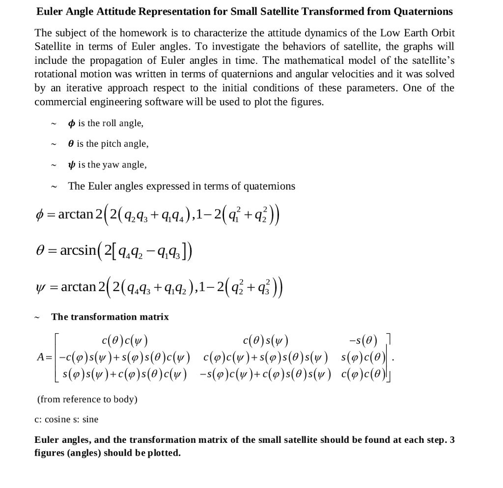 Euler Angle Attitude Representation for Small | Chegg.com
