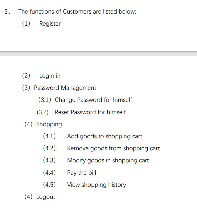 Solved Shopping System Requirements for the project 1. There | Chegg.com
