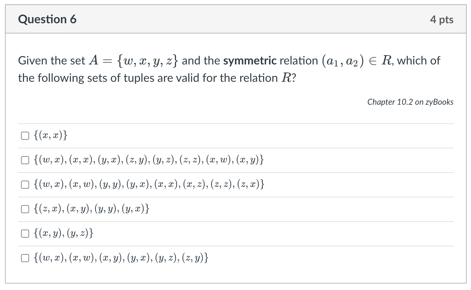 Solved Given the set A={w,x,y,z} and the symmetric relation | Chegg.com