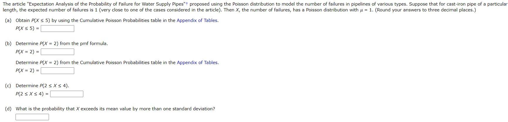 Solved (a) Obtain P(X≤5) by using the Cumulative Poisson | Chegg.com Solved (a) Obtain P(X≤5) by using the Cumulative Poisson | Chegg.com
