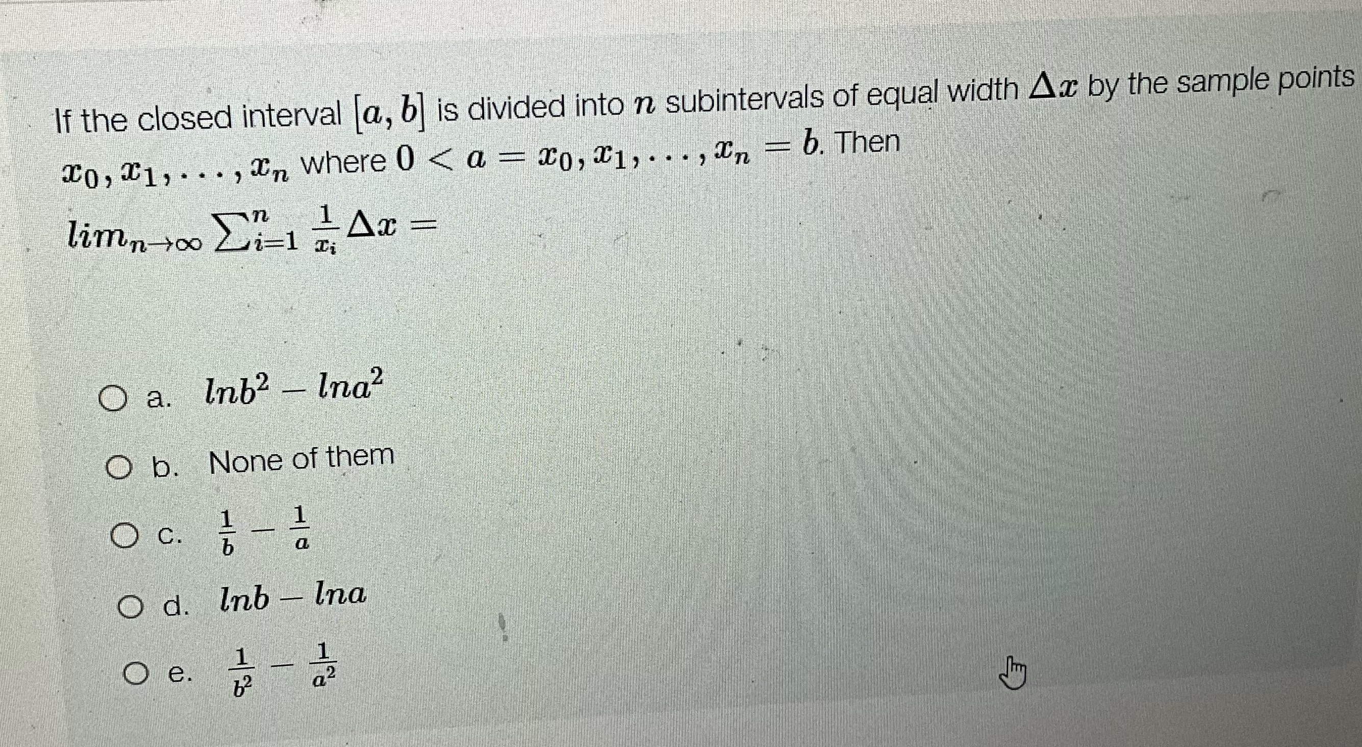 Solved If the closed interval a,b ﻿is divided into n | Chegg.com