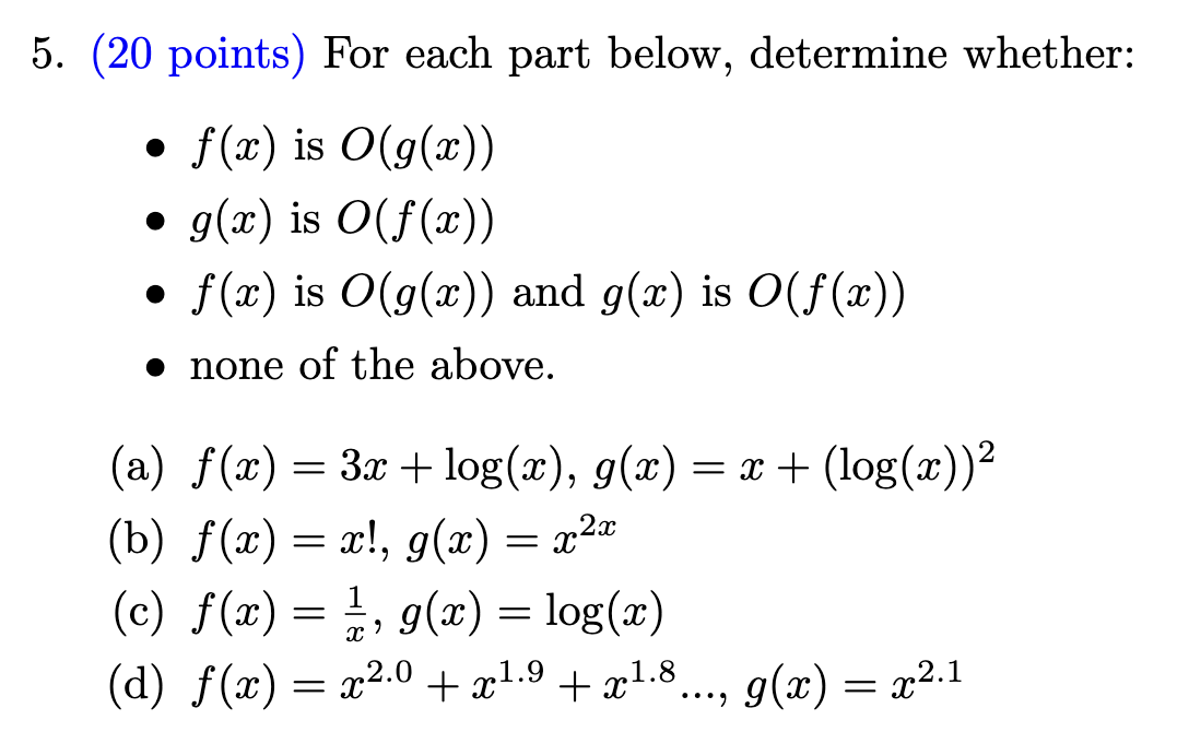 Solved (20 points) For each part below, determine whether - | Chegg.com