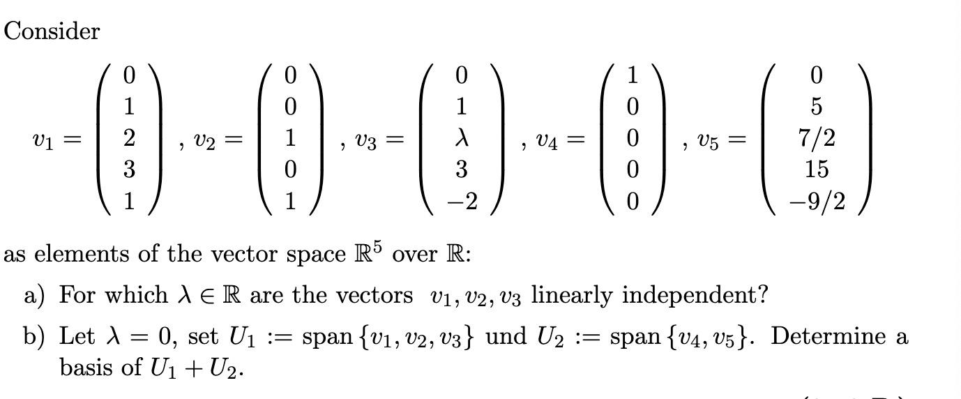 Solved Consider 0 5 7/2 15 -9/2 as elements of the vector | Chegg.com