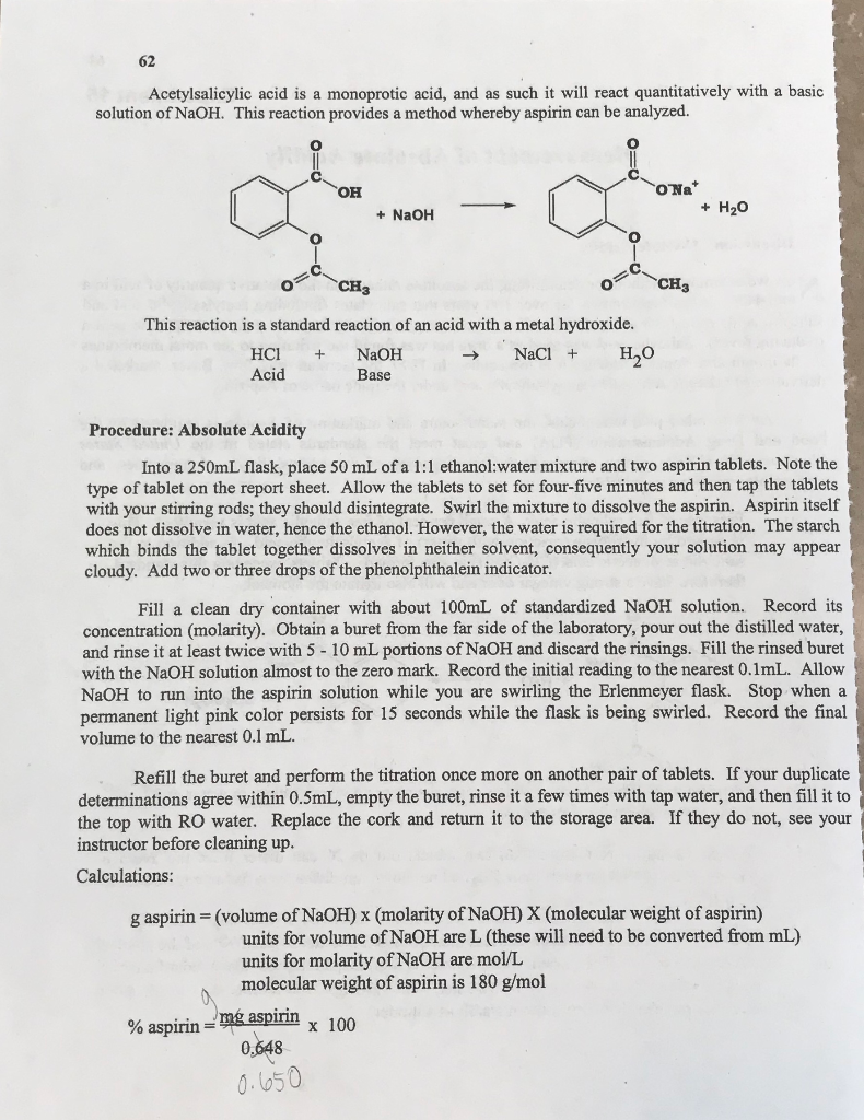 Solved 61 Experiment 15 Measurement of Absolute Acidity | Chegg.com