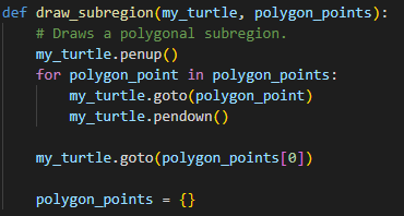 def draw_subregion(my_turtle, polygon_points): \# | Chegg.com