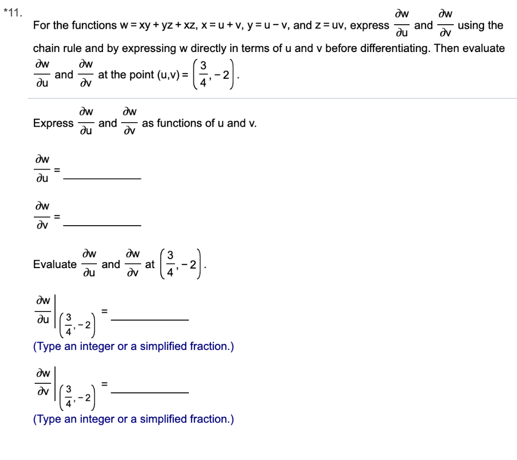Solved *11. dv дw дw For the functions w= xy + yz + xz, | Chegg.com