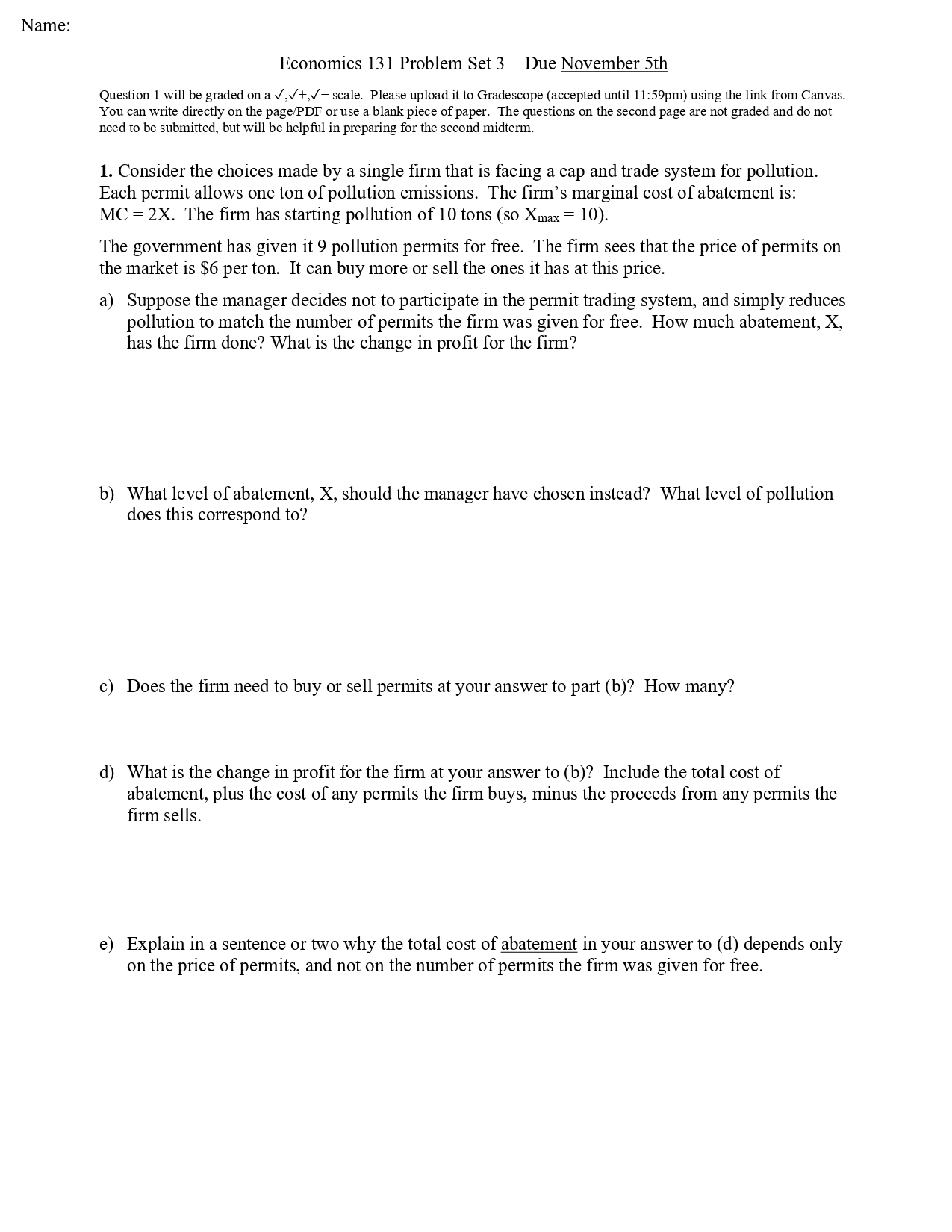 Solved Economics 131 ﻿Problem Set 3 - ﻿Due November | Chegg.com