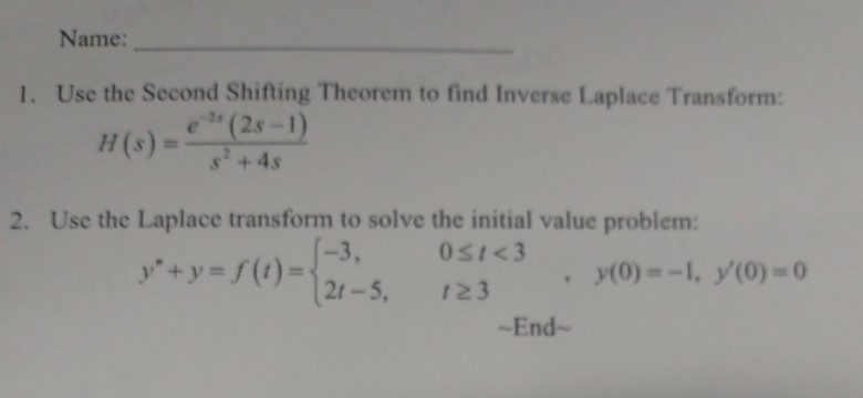 Solved 1. Use the Second Shifting Theorem to find inverse | Chegg.com