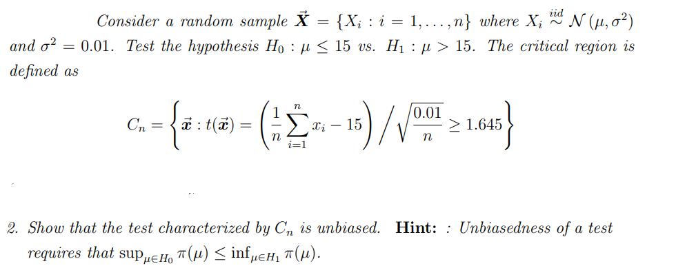 Solved Consider a random sample X={Xi:i=1,…,n} where | Chegg.com