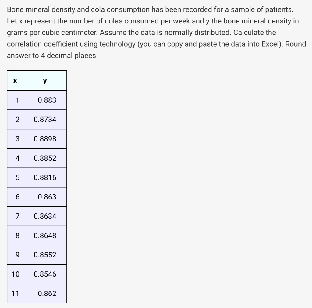 Solved Bone mineral density and cola consumption has been | Chegg.com Solved Bone mineral density and cola consumption has been | Chegg.com