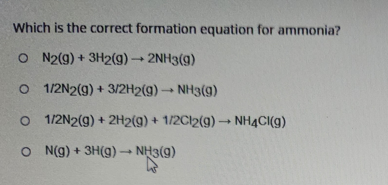 Solved Which is the correct formation equation for ammonia? | Chegg.com