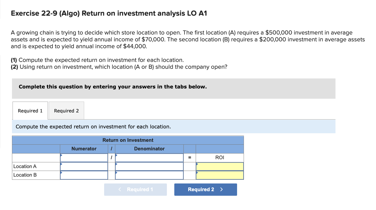 Solved Exercise 22-9 (Algo) Return on investment analysis LO | Chegg.com