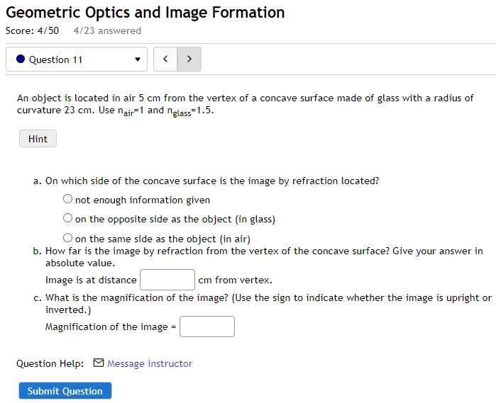 Solved Geometric Optics and Image Formation Score: 4/50 4/23 | Chegg.com