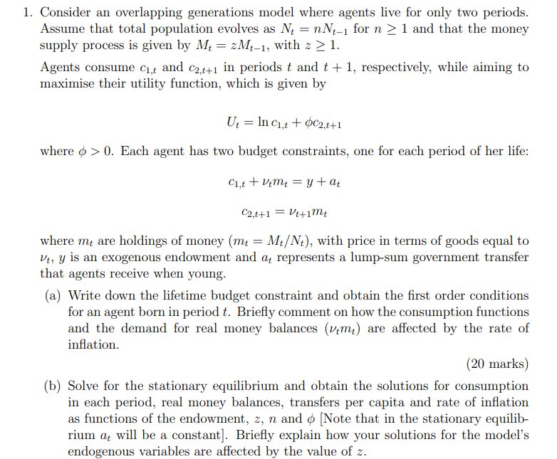 Solved Consider an overlapping generations model where | Chegg.com