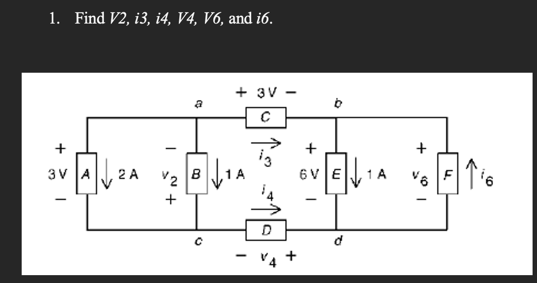 Solved 1. Find V2,i3,i4,V4,V6, and i6.2. Find vm | Chegg.com