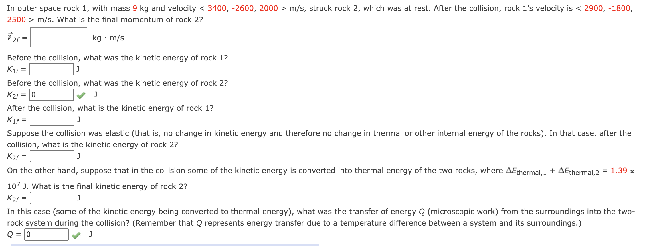 Solved In outer space rock 1 , with mass 9 kg and velocity | Chegg.com