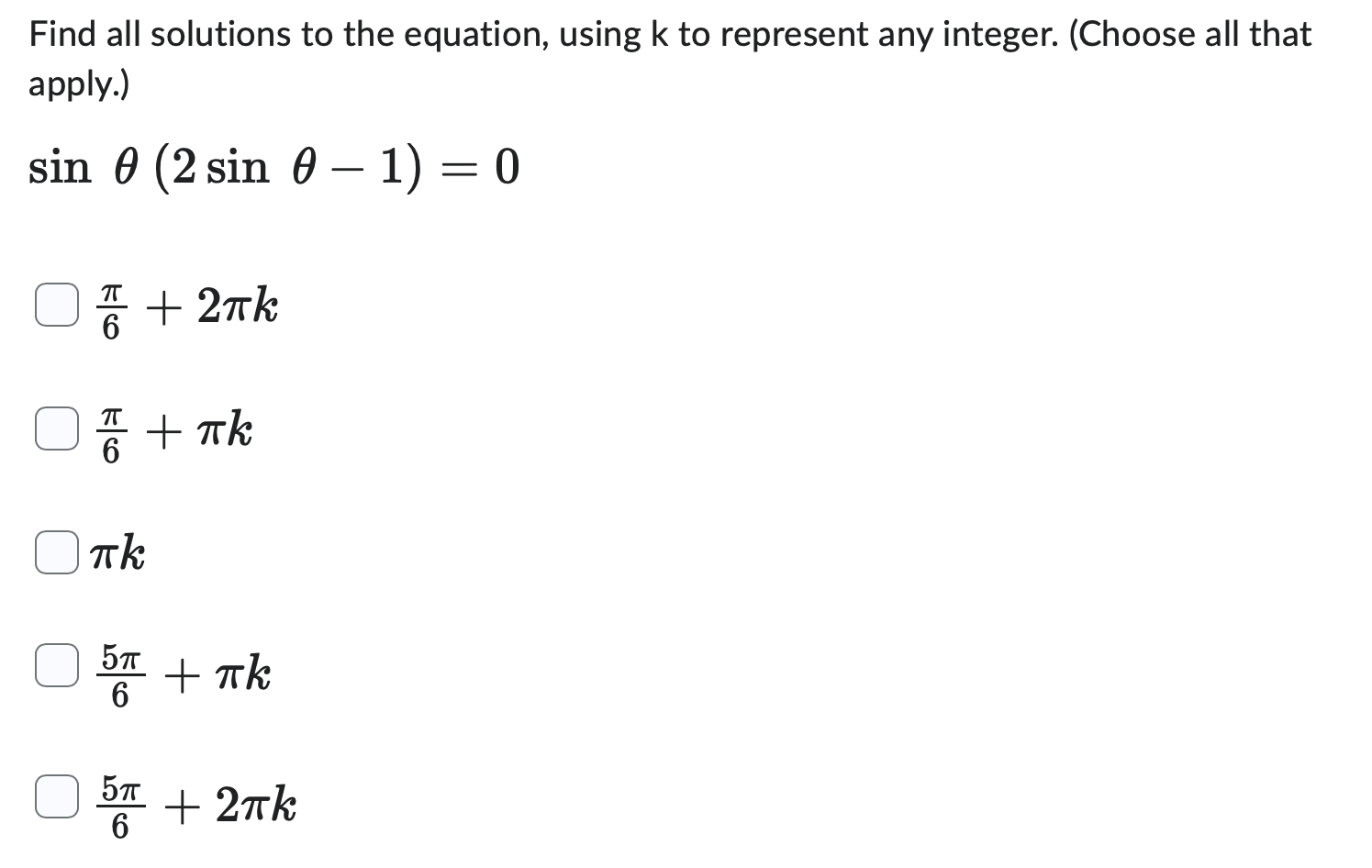 Solved Find all solutions to the equation, using k to | Chegg.com