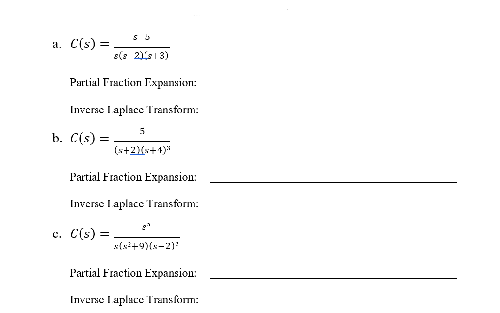 Solved a. C(s)=s(s−2)(s+3)s−5 Partial Fraction Expansion: | Chegg.com